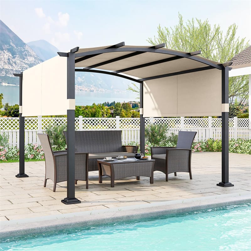 10’x10’ Metal Frame Outdoor Pergola with Retractable Canopy Sale ...
