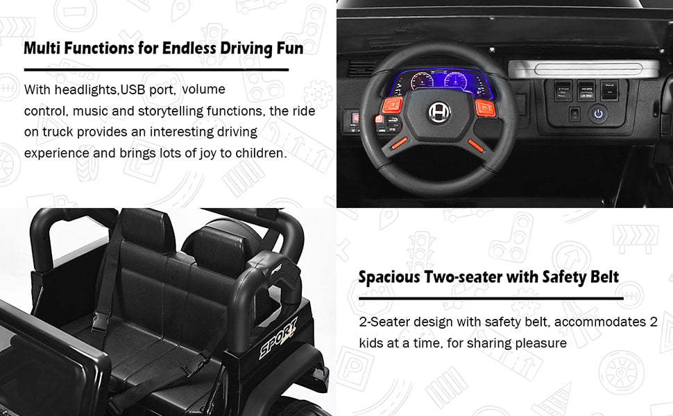 2-Seater Kids Ride on Truck, 12V Battery Powered Electric Vehicle with ...
