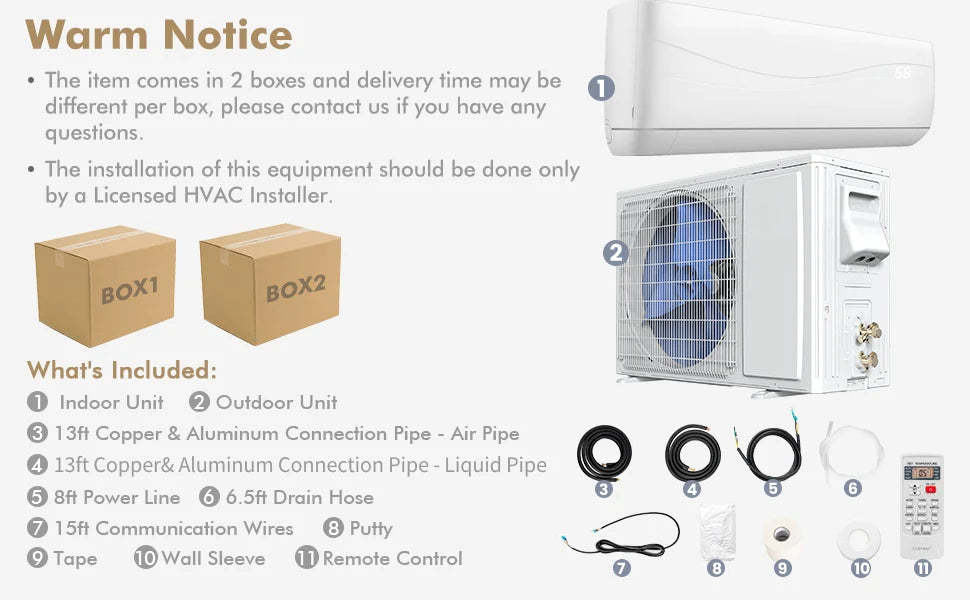 24000 BTU Ductless Mini Split Air Conditioner & Heater, 18.5 SEER2 208 ...
