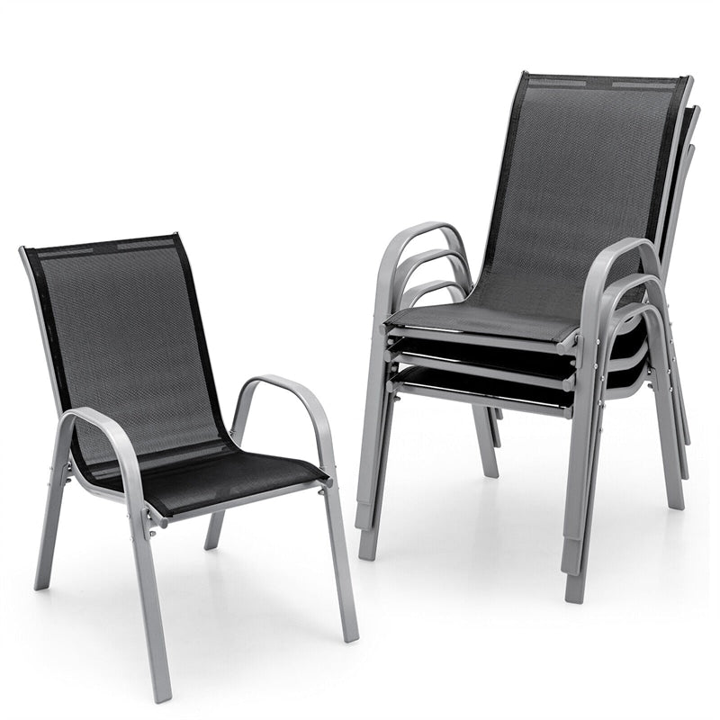 4-Pack Stackable Patio Dining Chairs, Heavy Duty Steel Frame All-Weath ...