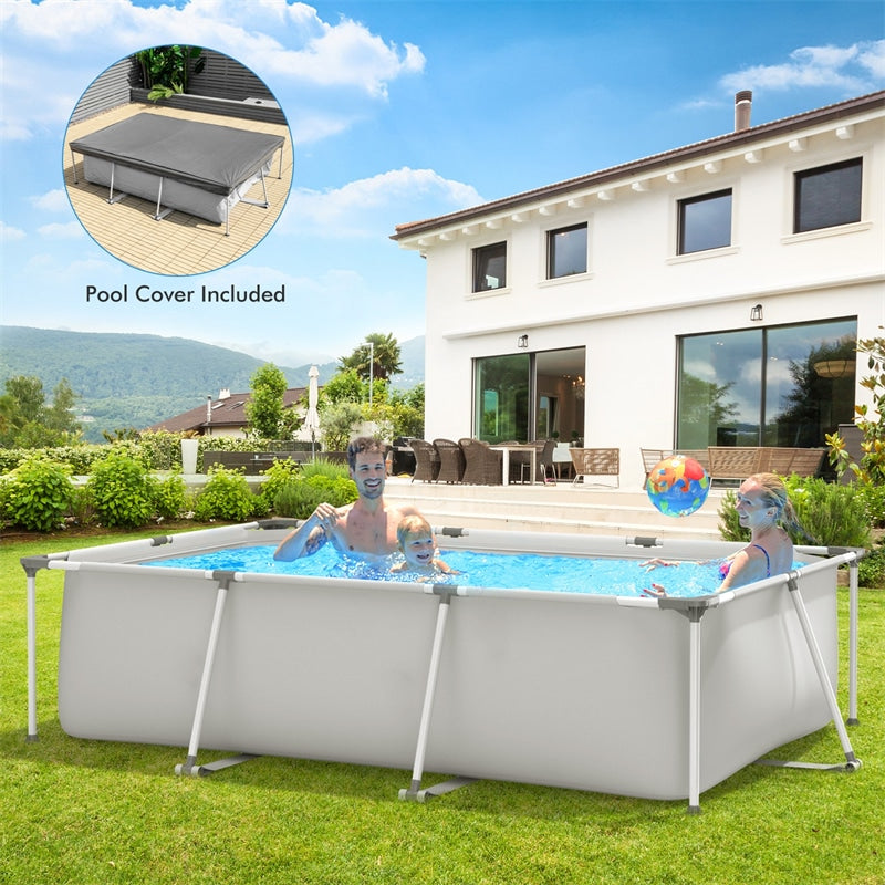 Above Ground Swimming Pool Rectangular Steel Frame Outdoor Pool with P ...