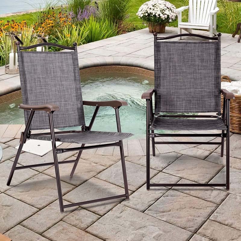 Set of 2 Patio Folding Chairs Sling Back Camping Deck Chairs Outdoor L ...