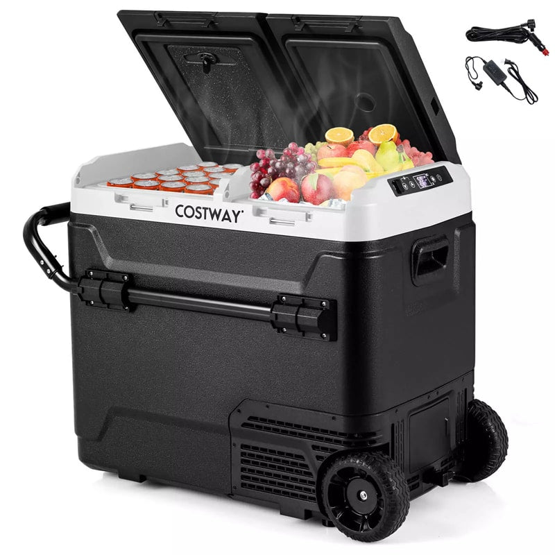 12V Dual Zone Car Refrigerator On Wheels 64Qt Portable Car Fridge Free ...